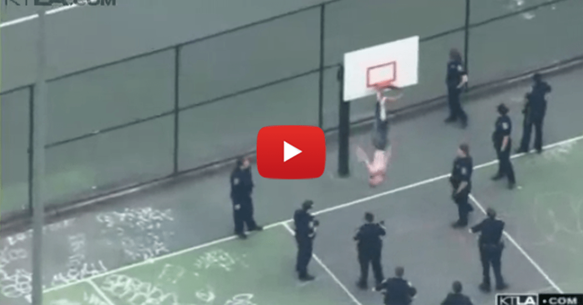 Shirtless man gets stuck upside-down in a basketball hoop, police and ...