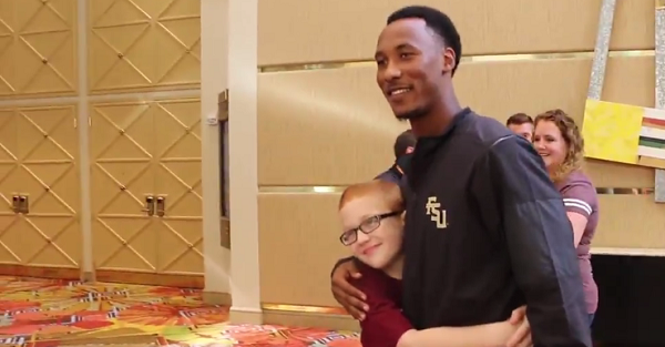 Travis Rudolph reunites with his best buddy and gives him a special ...
