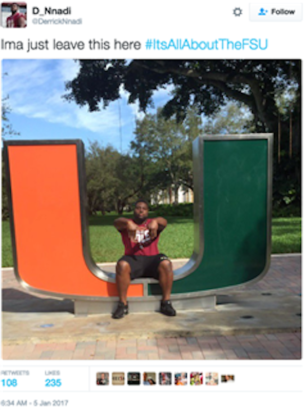 FSU player tweets, then deletes epic troll job of Miami - FanBuzz