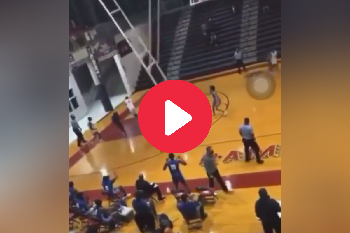 Basketball Hoop Crashes Down From Ceiling After Dunk - FanBuzz