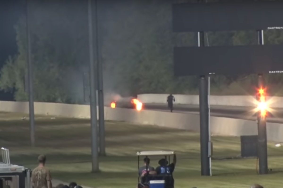 Drag Racer Jumps Out of Flaming Mustang While It's Moving - FanBuzz