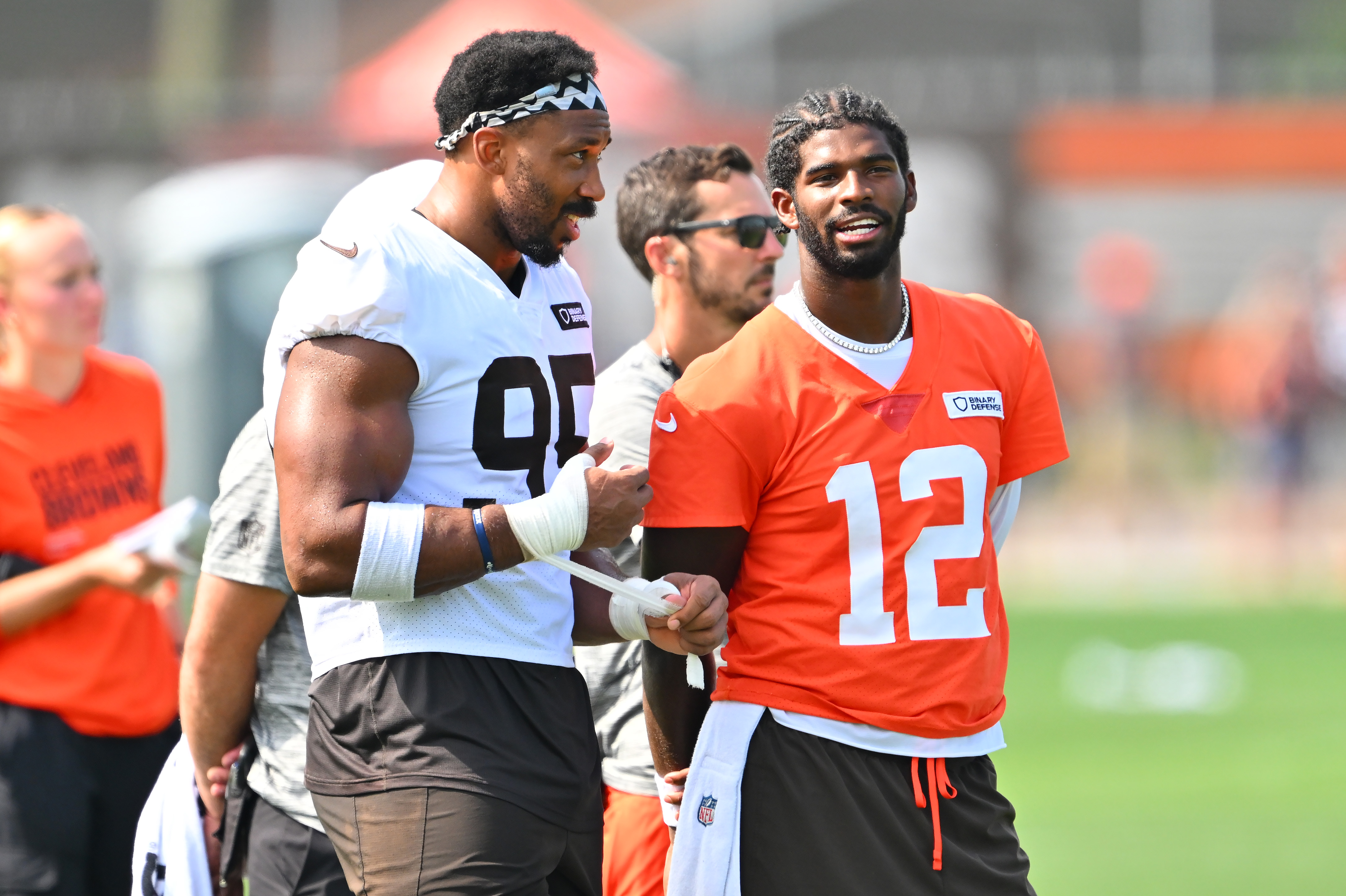 Browns' Shedeur Sanders, Myles Garrett Share Playful Sideline Moment